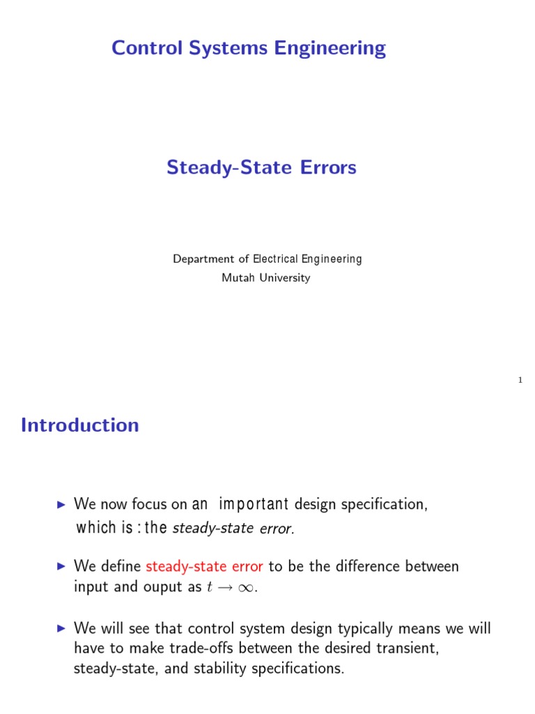 Control Slides 11 PDF | PDF | Steady State | Control Theory