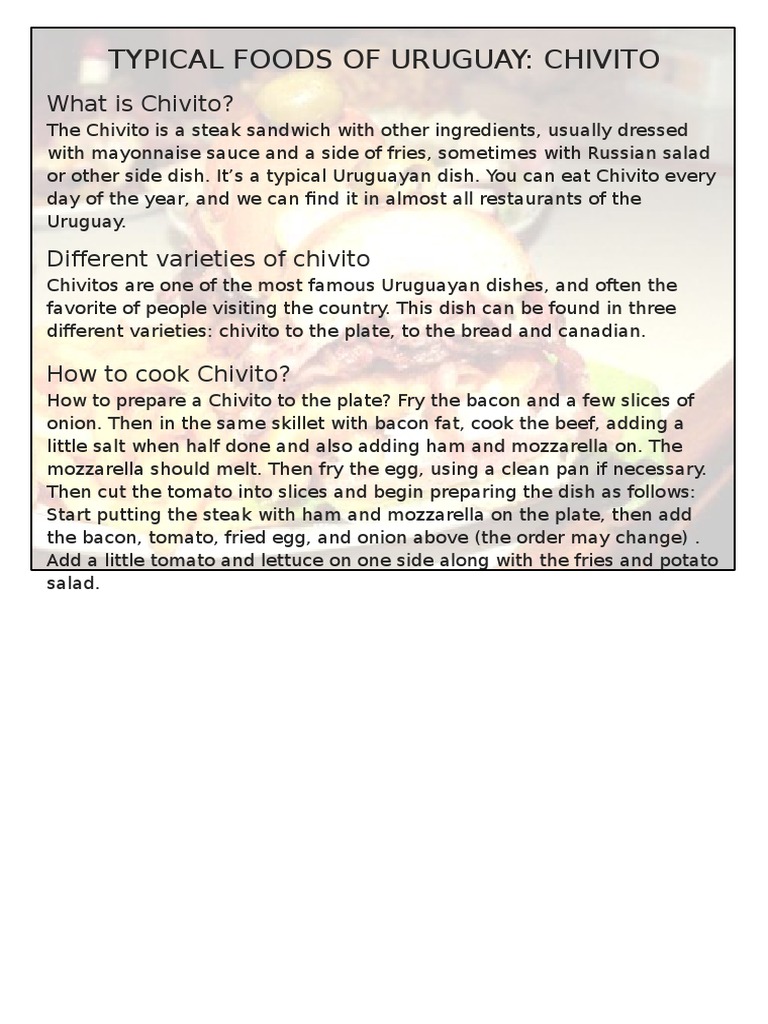 Chivito Typical Food of Uruguay | PDF
