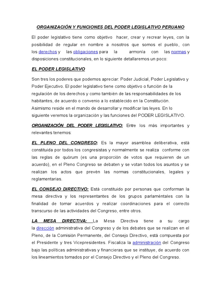 Organización Y Funciones Del Poder Legislativo Peruano Ok Pdf 2700