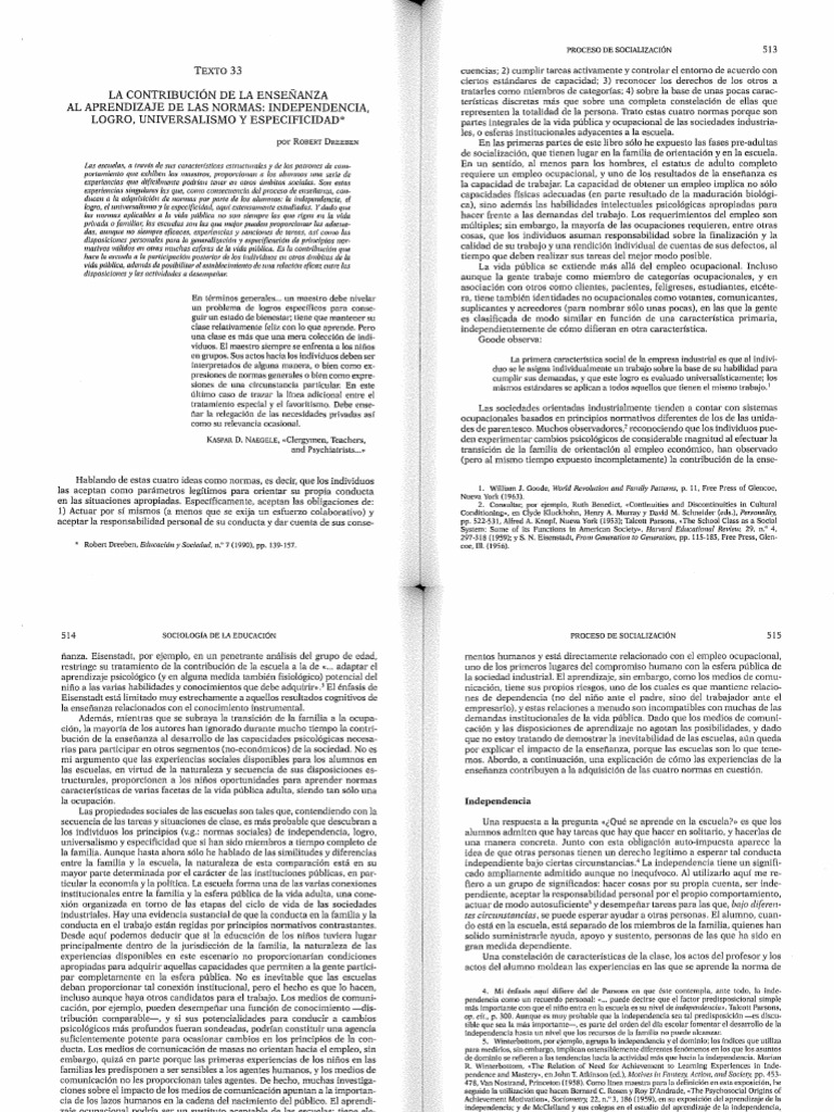 Robert Dreeben - Contribución de La Enseñanza Al Al Aprendizaje de Las ...