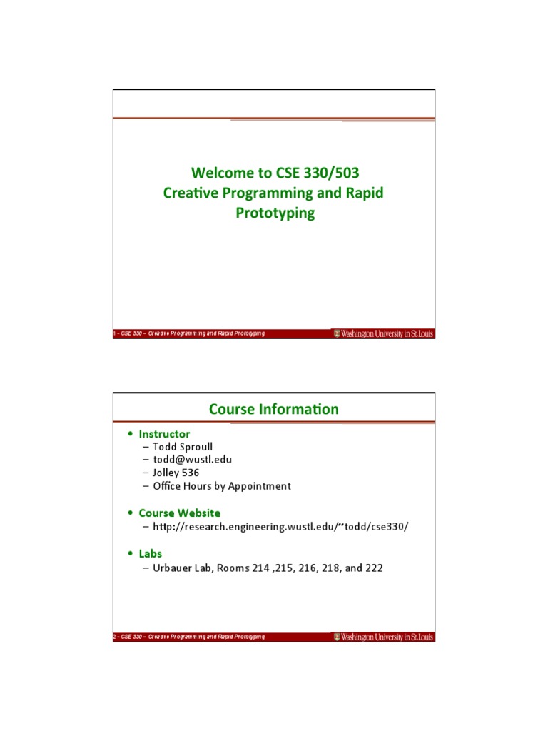 Welcome To CSE 330/503 Crea2ve Programming and Rapid Prototyping | PDF | Html | Platform As A ...