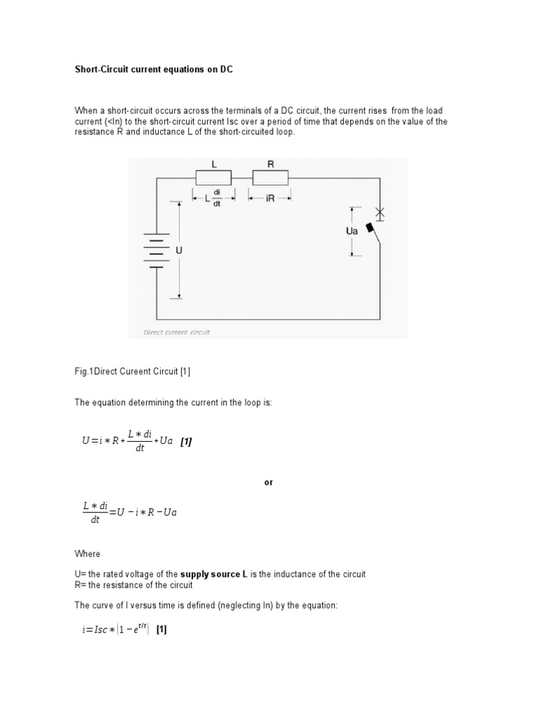 Short-Circuit Current Equations On DC: U I R+ L Di DT Ua | PDF | Direct ...