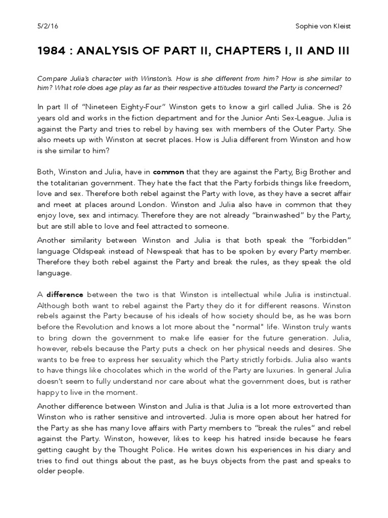 Julia's Rebellion in 1984: A Character Study | PDF | Politics