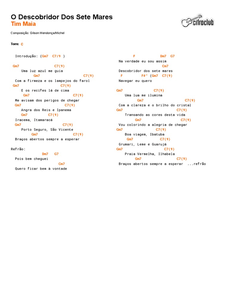 Cifra Club - Tim Maia - O Descobridor Dos Sete Mares PDF | PDF