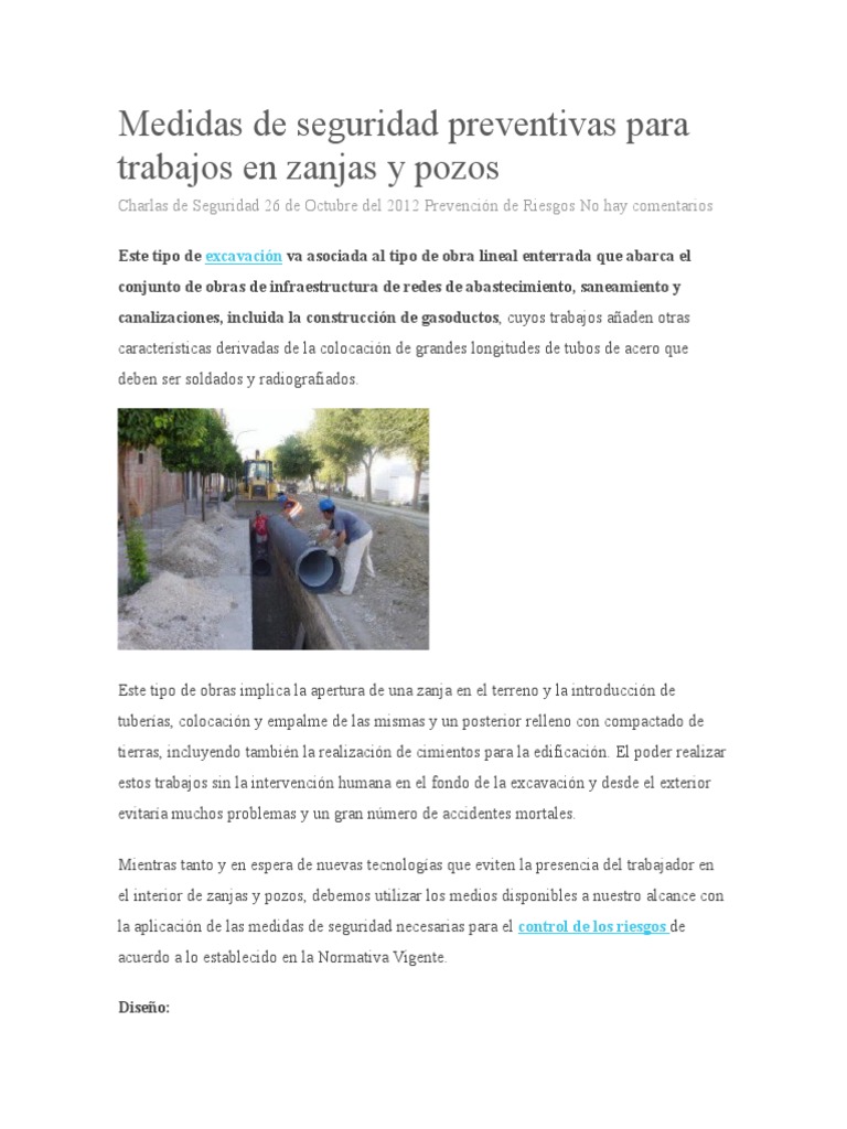 Medidas de Seguridad Preventivas para Trabajos en Zanjas y Pozos | PDF ...