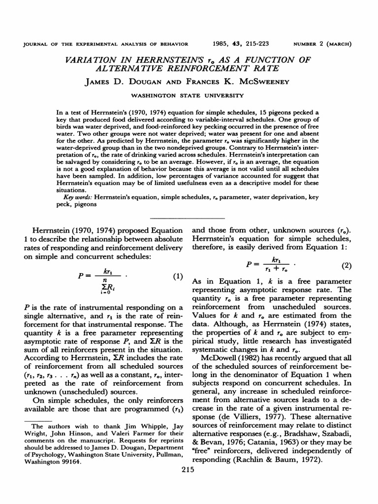 Variation in Herrnstein's | PDF | Reinforcement | Mann–Whitney U Test