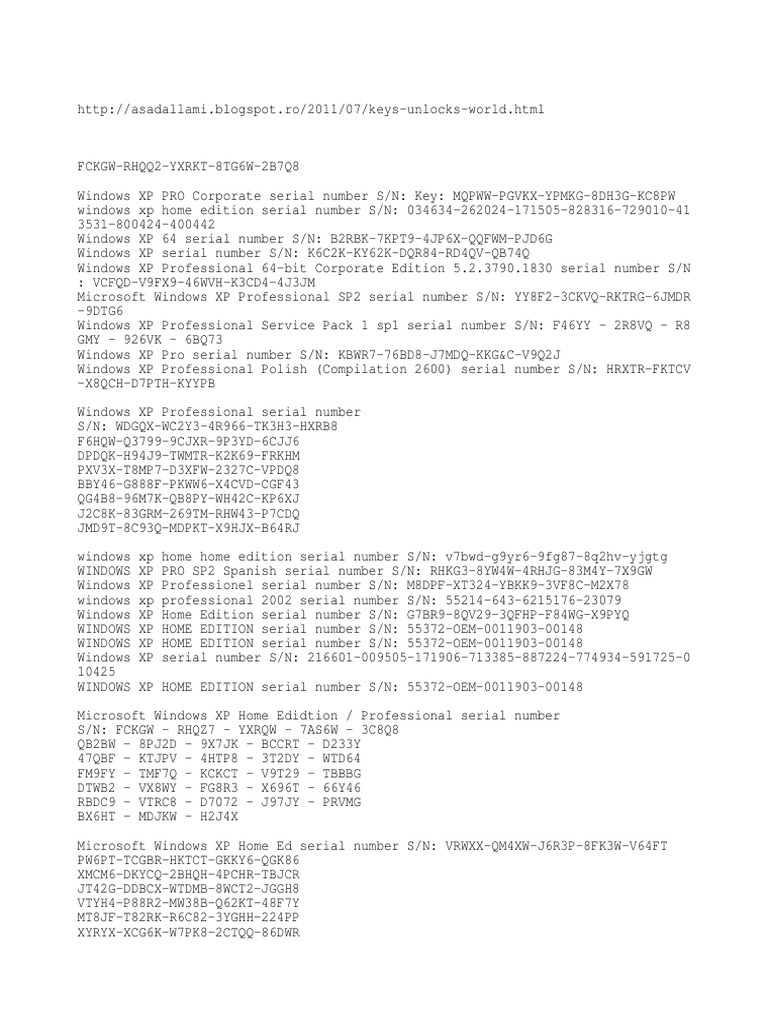 Windows XP Serial Number | PDF | Windows Xp | Microsoft Windows