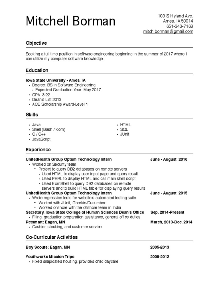 Mitchells Resume FT | PDF