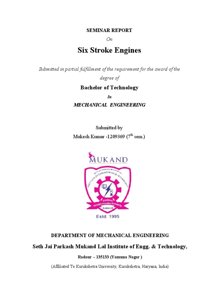 Seminar Report On Six Stroke Engines | PDF