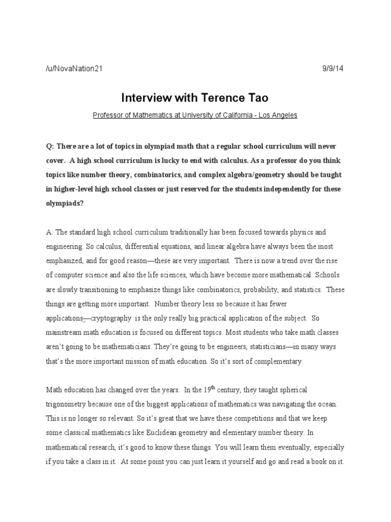 Terence Tao Interview Transcript | PDF | Conjecture | Teaching Mathematics