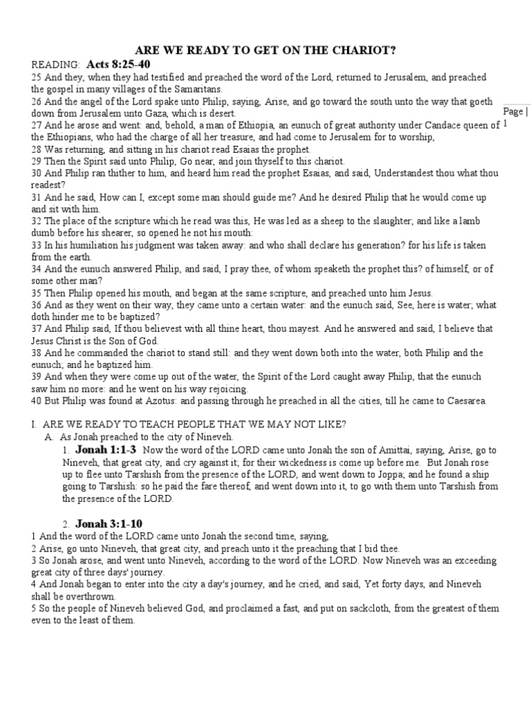Ready to Join the Chariot: Acts 8 Insights | PDF | Jonah | Religious ...
