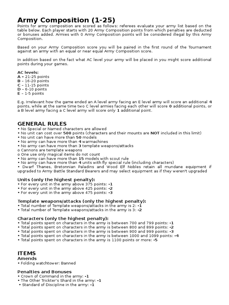 Army Composition 2014 Testna Verzija | PDF | Campaign Settings ...