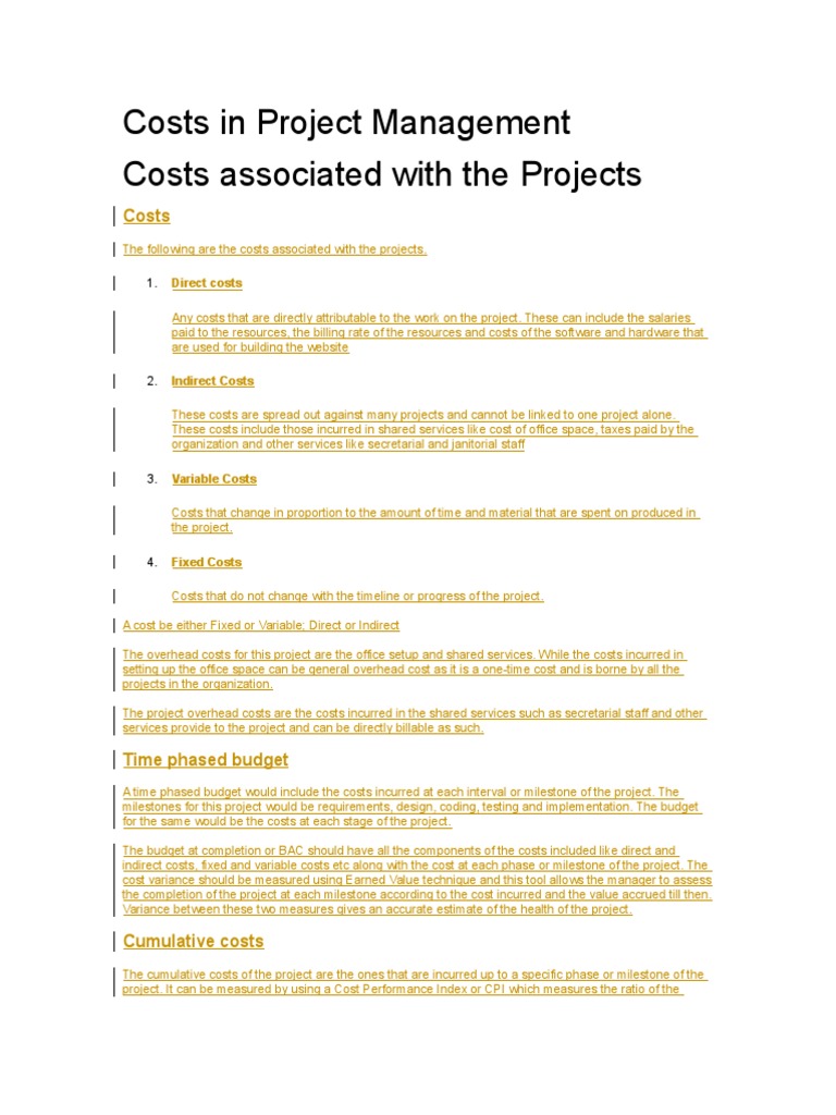 Costs in Project Management | PDF | Business | Economies