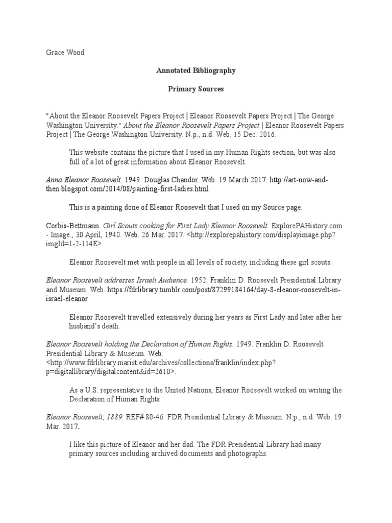 Annotated Bibliography Eleanor Roosevelt Autosaved | PDF | Eleanor ...