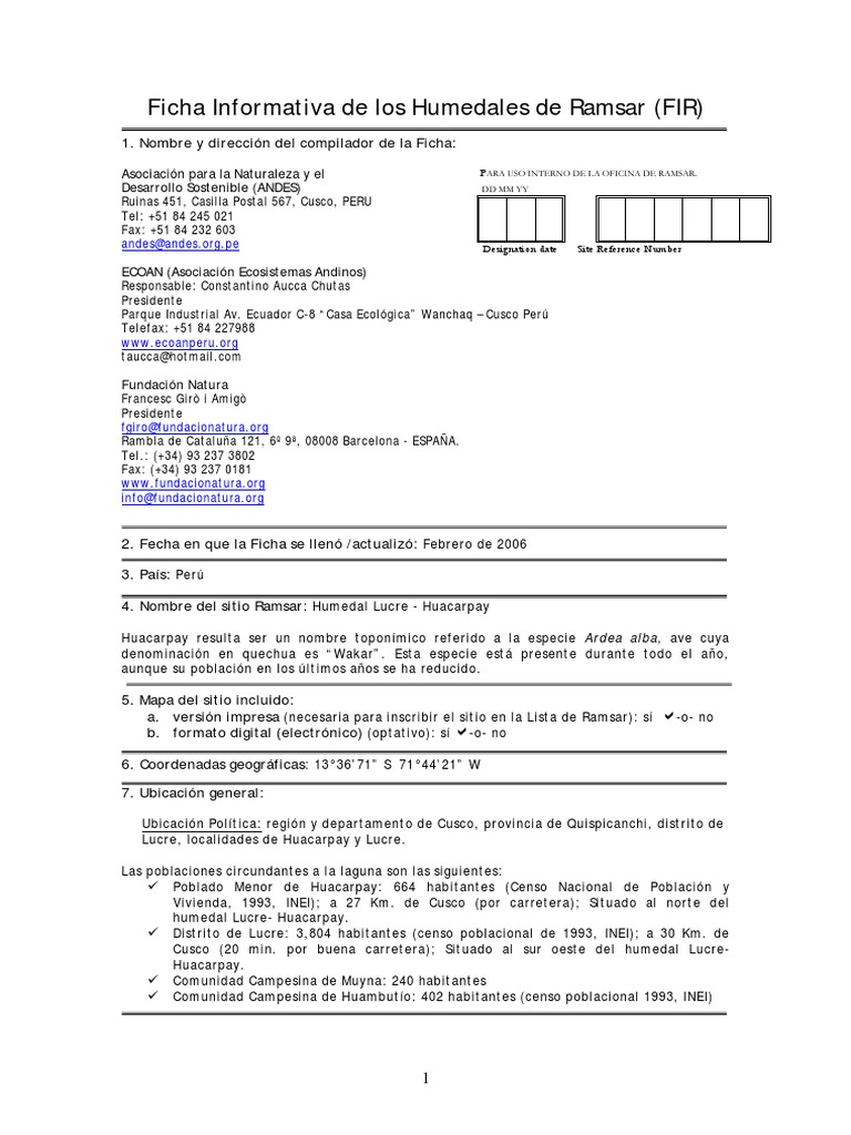 Ficha Informativa de Los Humedales de Ramsar PDF | PDF | lago | Agricultura