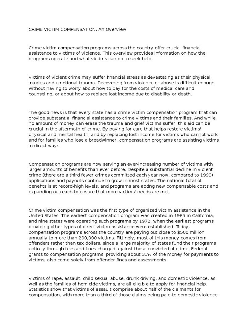 Crime Victim Compensation | PDF | Victimology | Violence