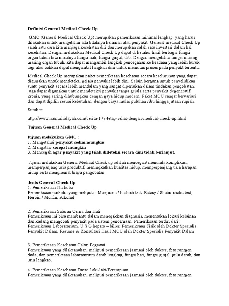Definisi dan Tujuan General Medical Check Up | PDF