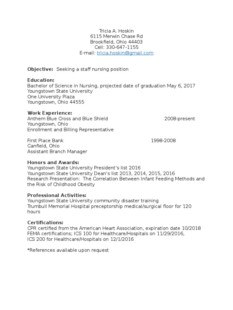 Objective: Seeking A Staff Nursing Position Education | PDF