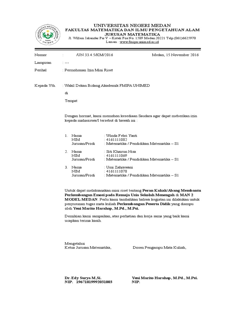 Surat Permohonan Izin Mini Riset | PDF