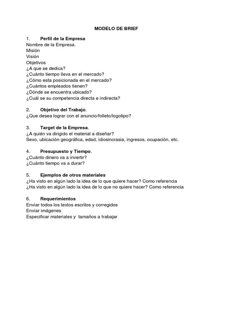 Modelos de Brief PDF | PDF | Producto (Negocio) | Marketing