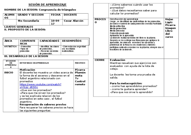 Sesión de Aprendizaje Arit 4to | PDF | Aprendizaje | Modificación de comportamiento