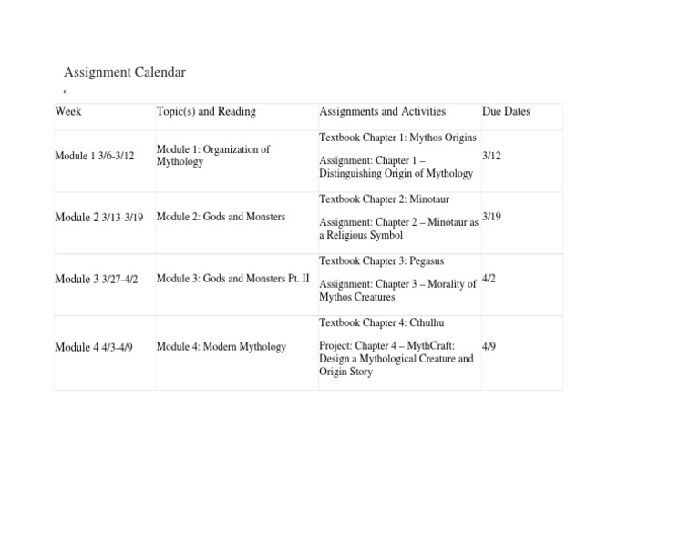 Assignment Calendar | PDF