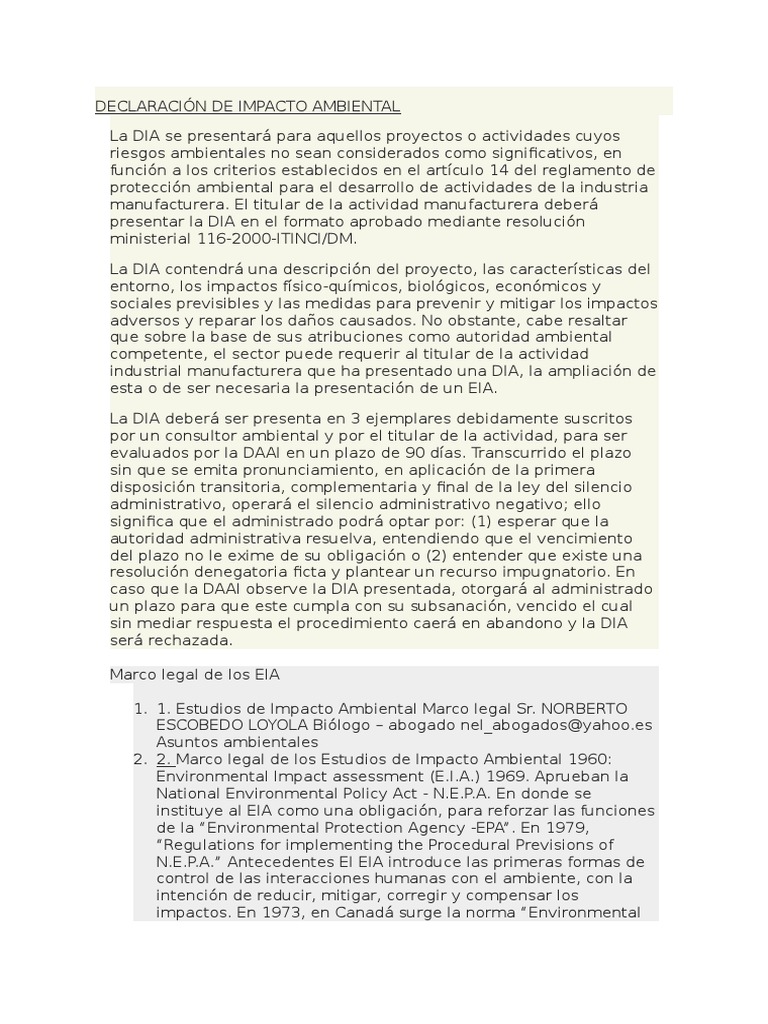Declaración de Impacto Ambiental | PDF | Evaluación de impacto ...