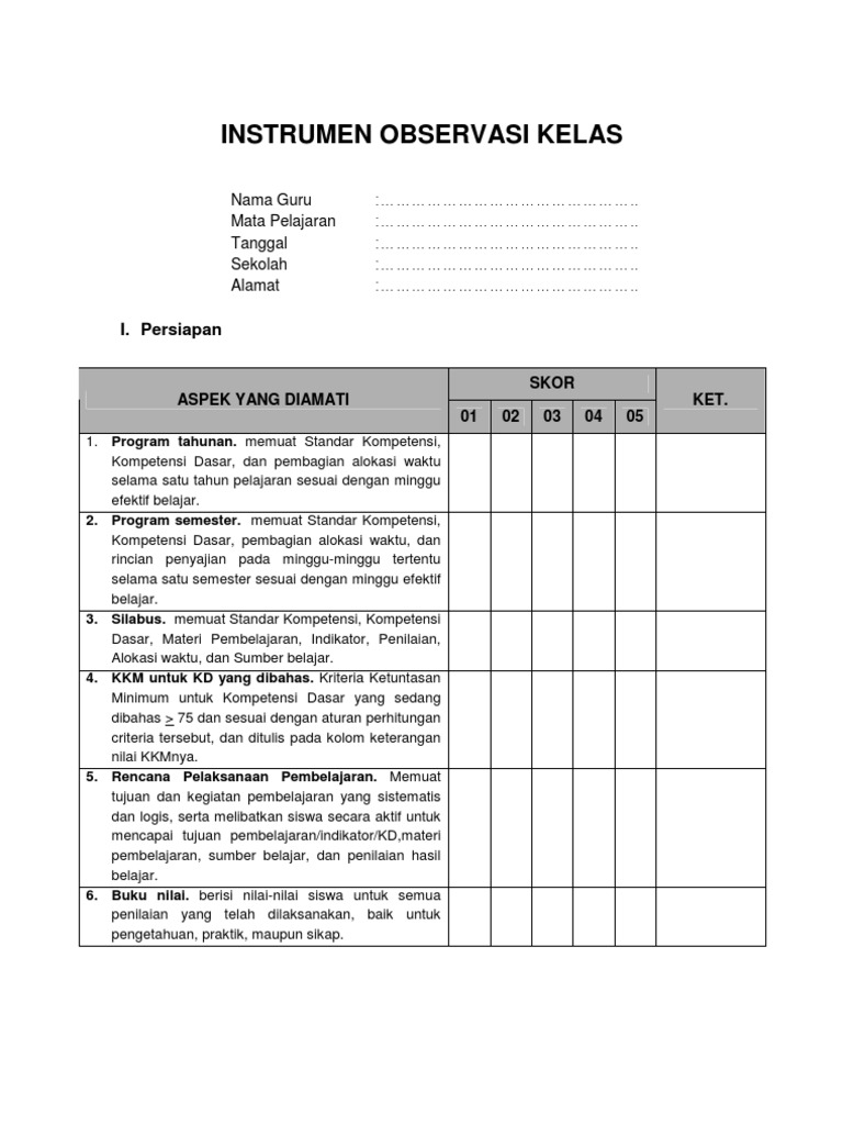 Instrumen Penilaian Observasi Kelas | PDF