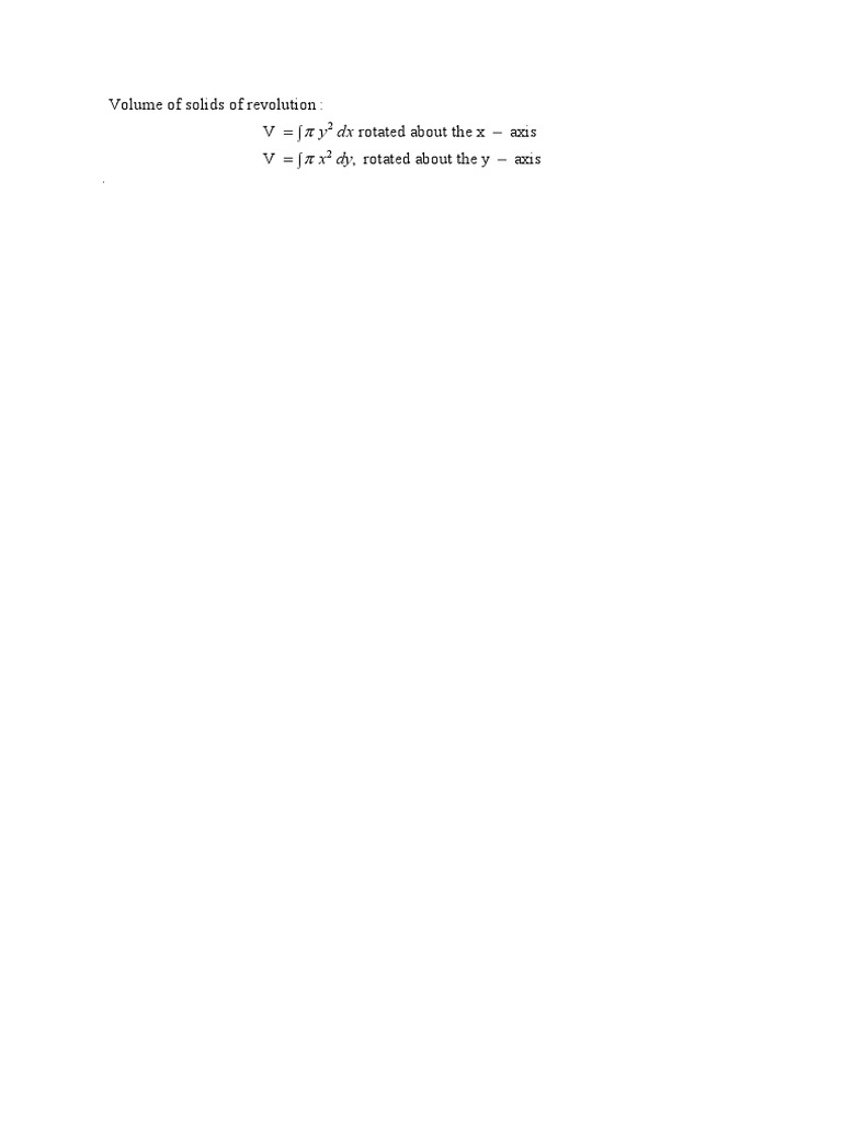 Volume of Solids of Revolution: V Rotated About The X Axis V, Rotated ...