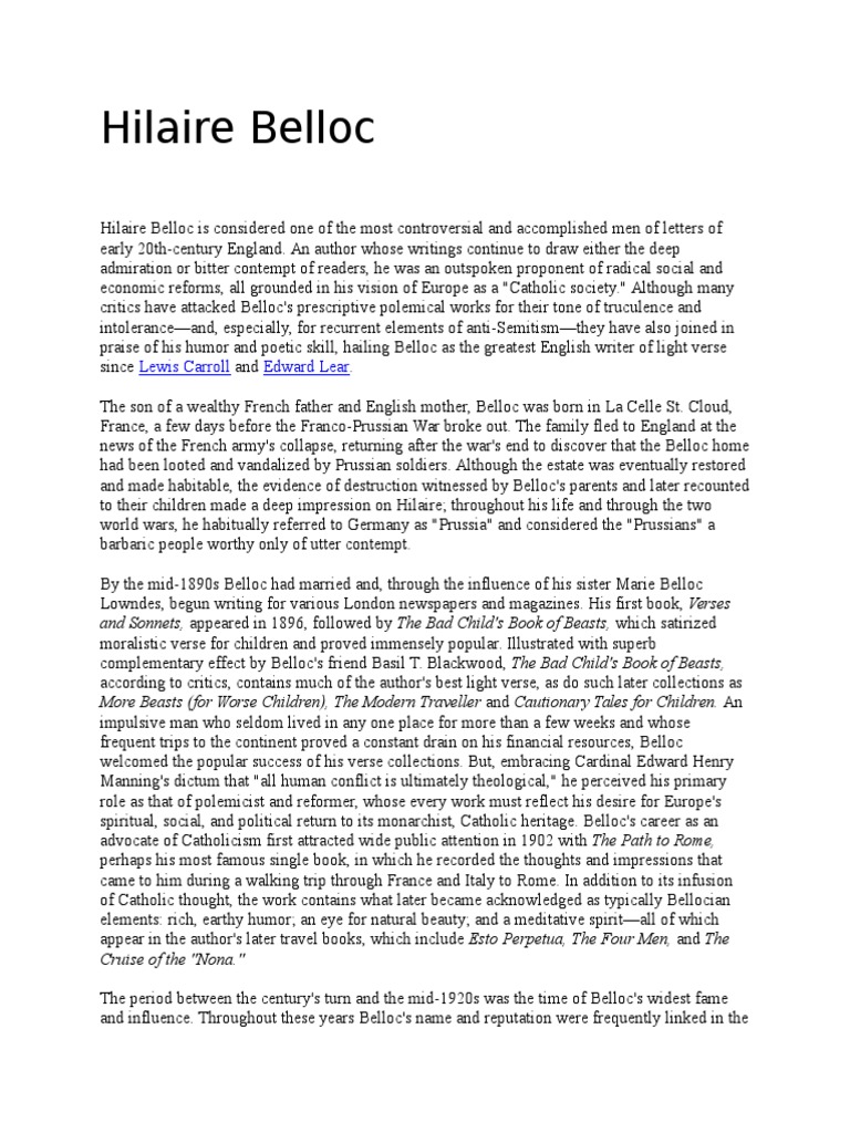 Hilaire Belloc | PDF | G. K. Chesterton | George Bernard Shaw