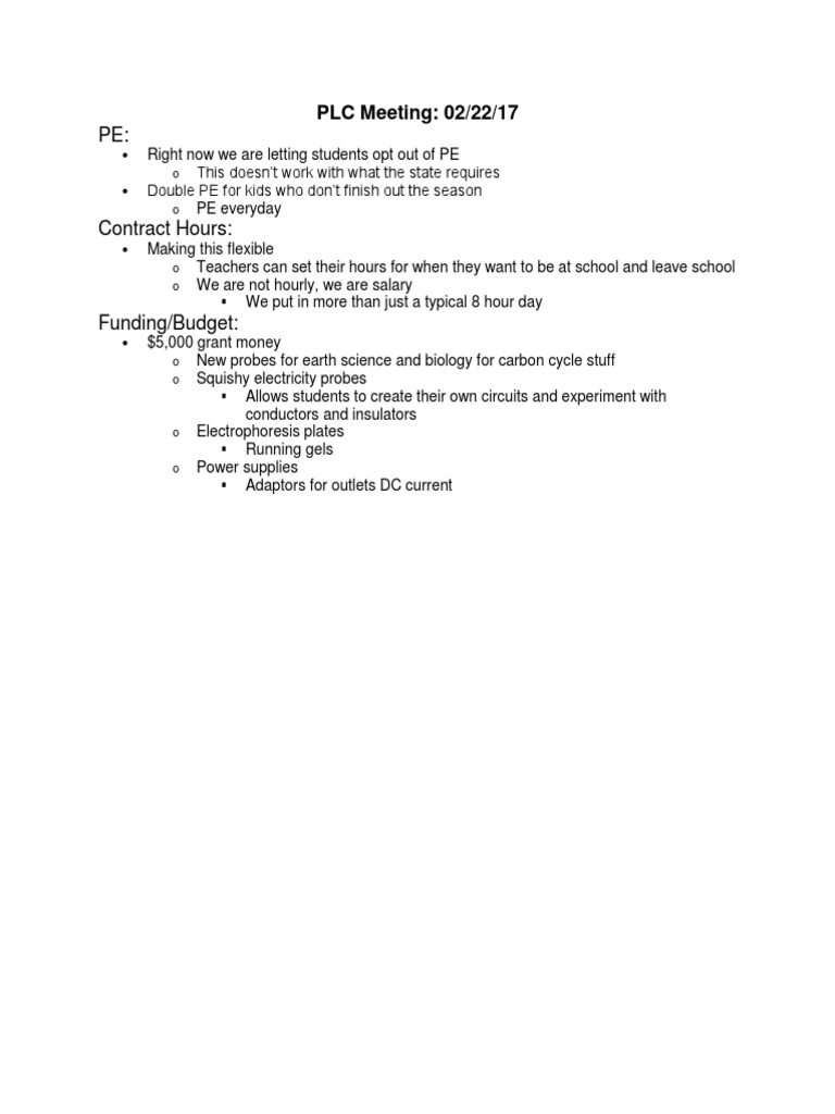 PLC Meeting Notes | PDF