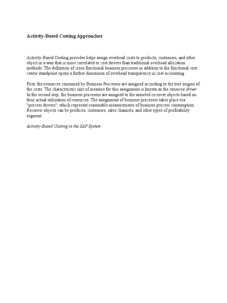 Activity-Based Costing in The SAP System | PDF