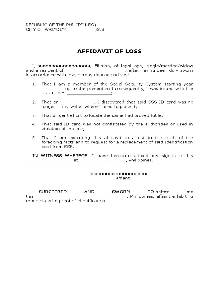 Affidavit of Loss. SSS ID Card | PDF