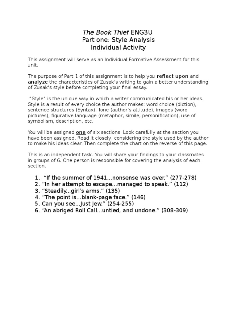 The Book Thief Eng3u Indepedant Task | PDF | Word | Syntax