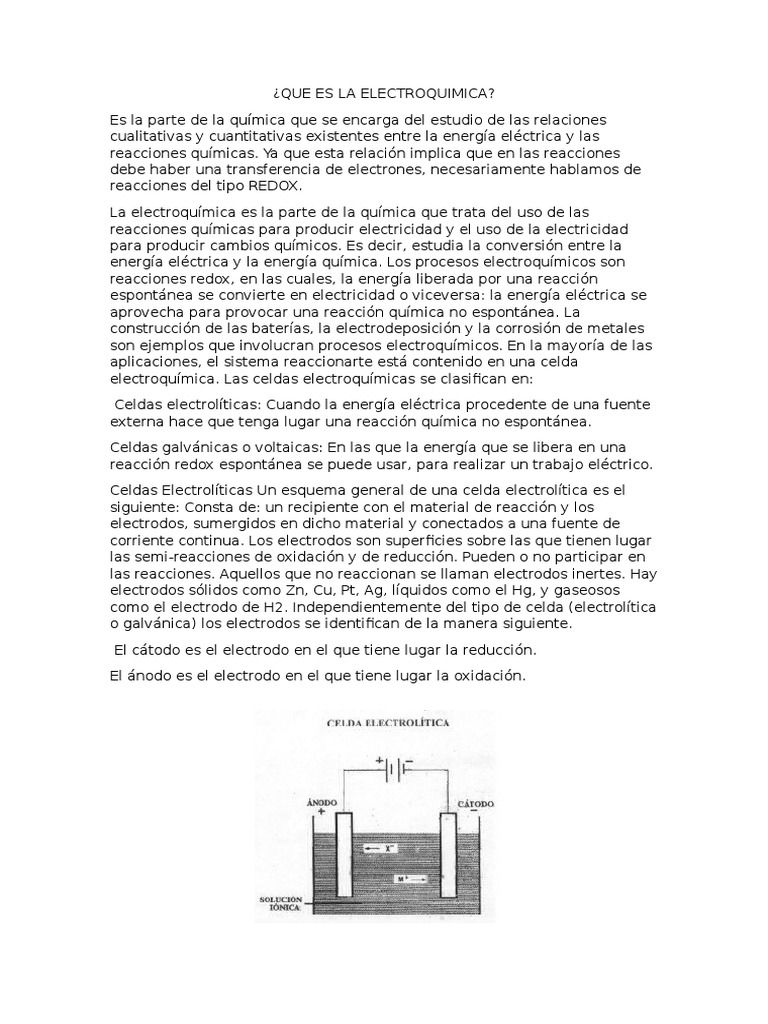 Que Es La Electroquimica | PDF | Electroquímica | Electrodo