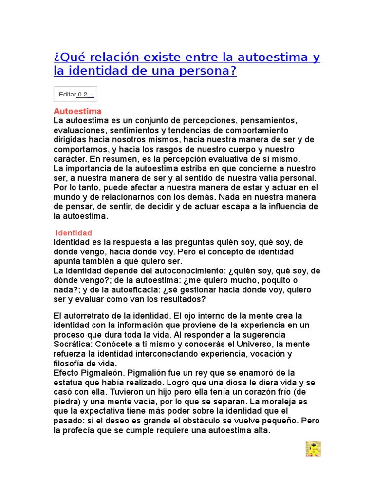 Qué Relación Existe Entre La Autoestima y La Identidad de Una Persona | PDF