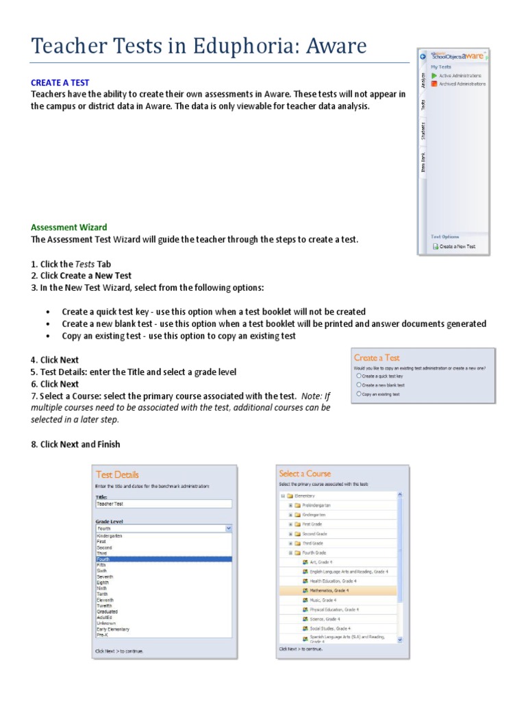 Teacher Tests in Eduphoria: Aware: Create A Test | PDF | Multiple ...