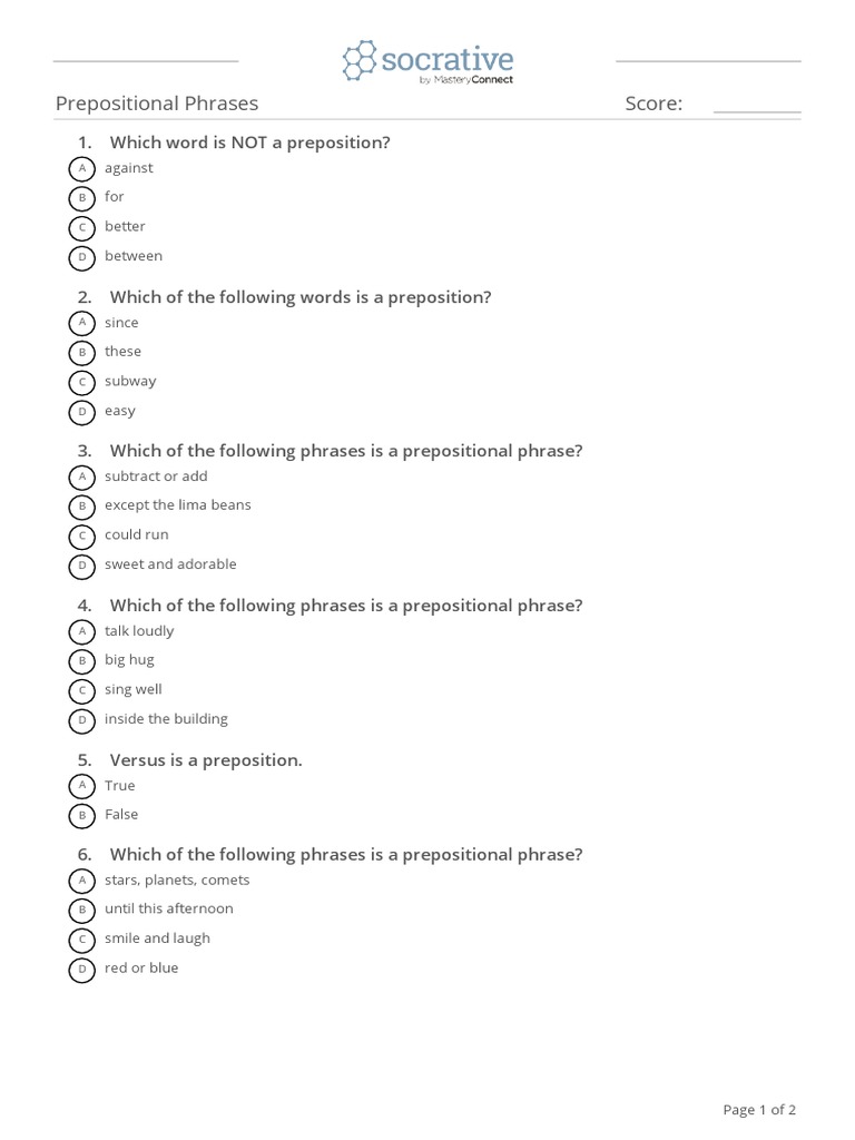 Quiz Prepositionalphrases | PDF
