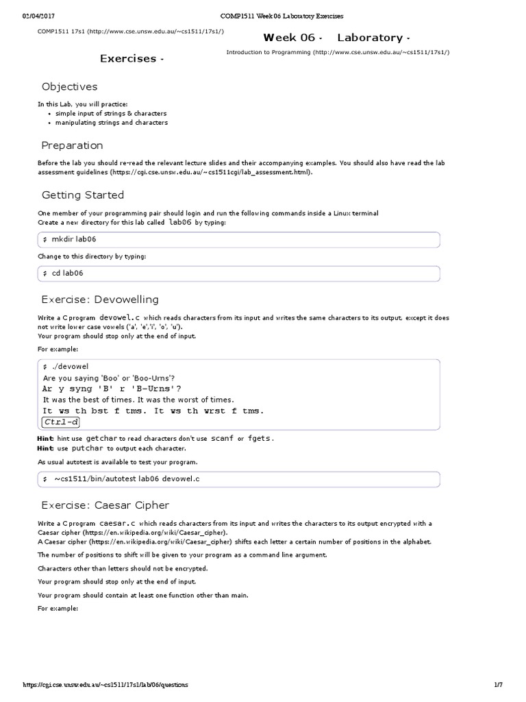 COMP1511 Week 06 Laboratory Exercises | PDF | Cipher | Cryptography