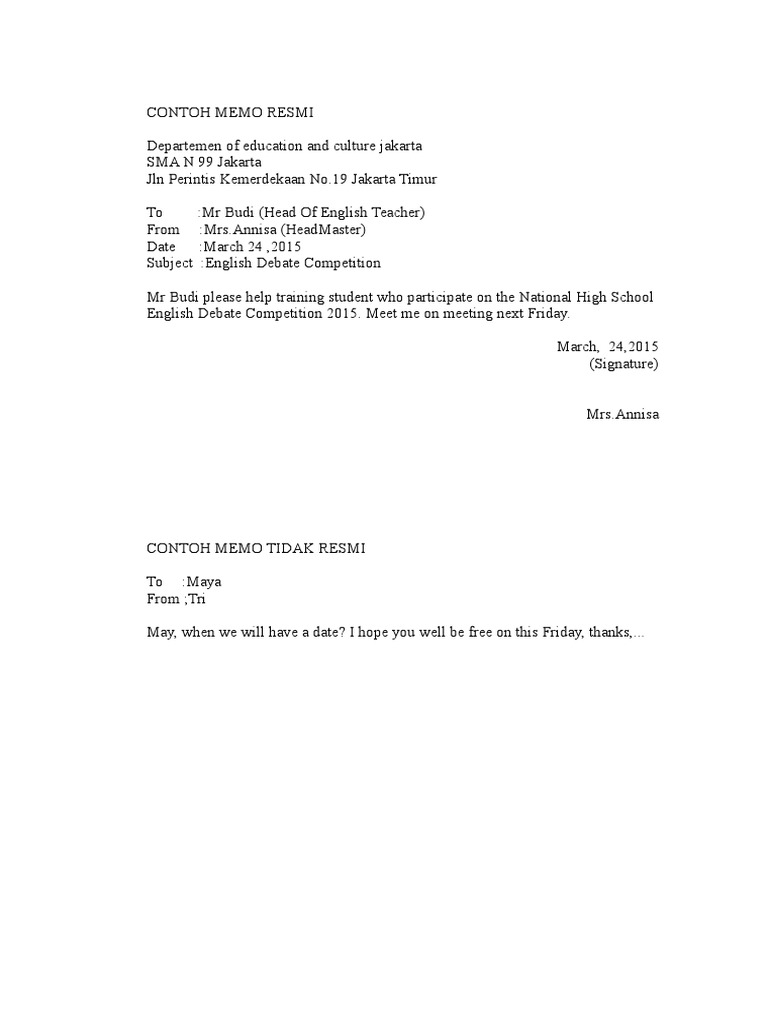 Contoh Memo Resmi dan Tidak Resmi | PDF