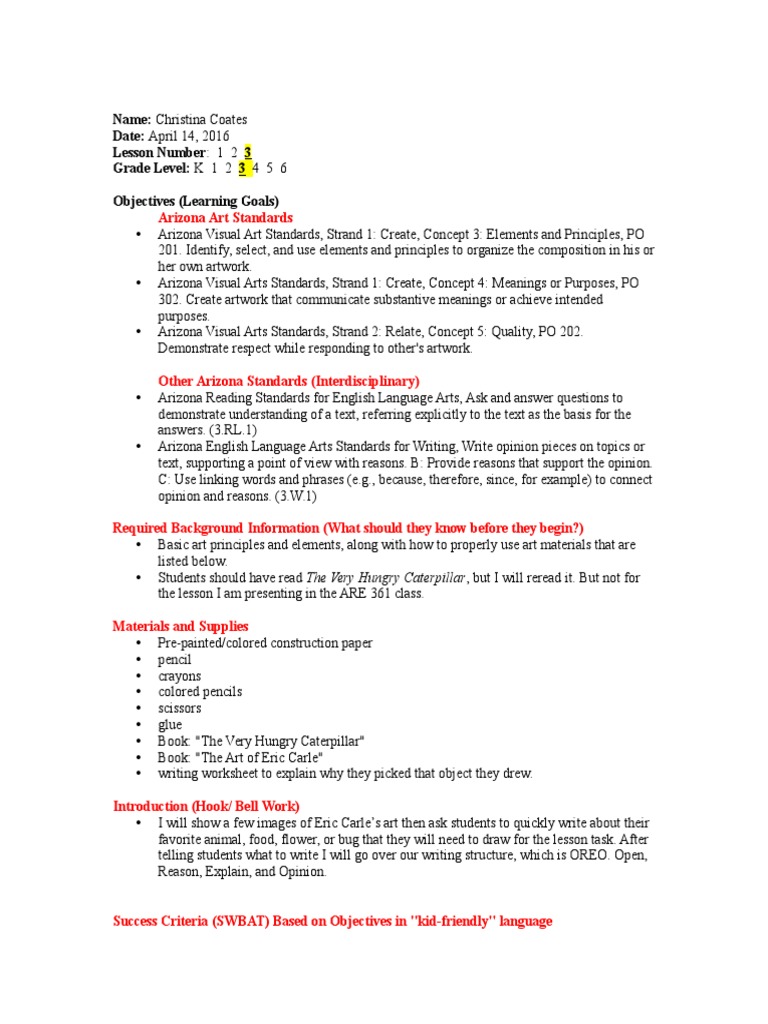 Eric Carle Art Lesson 3 | PDF | Collage | Reading (Process)