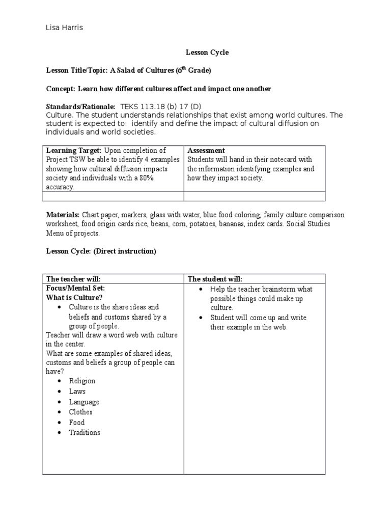 Cultural Diffusion in 6th Grade Lesson | PDF | Traditions | Brainstorming