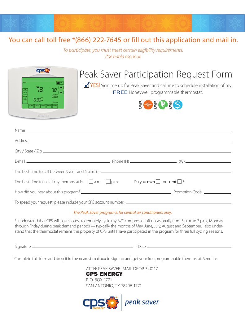 Peak Saver Program Signup Form | PDF