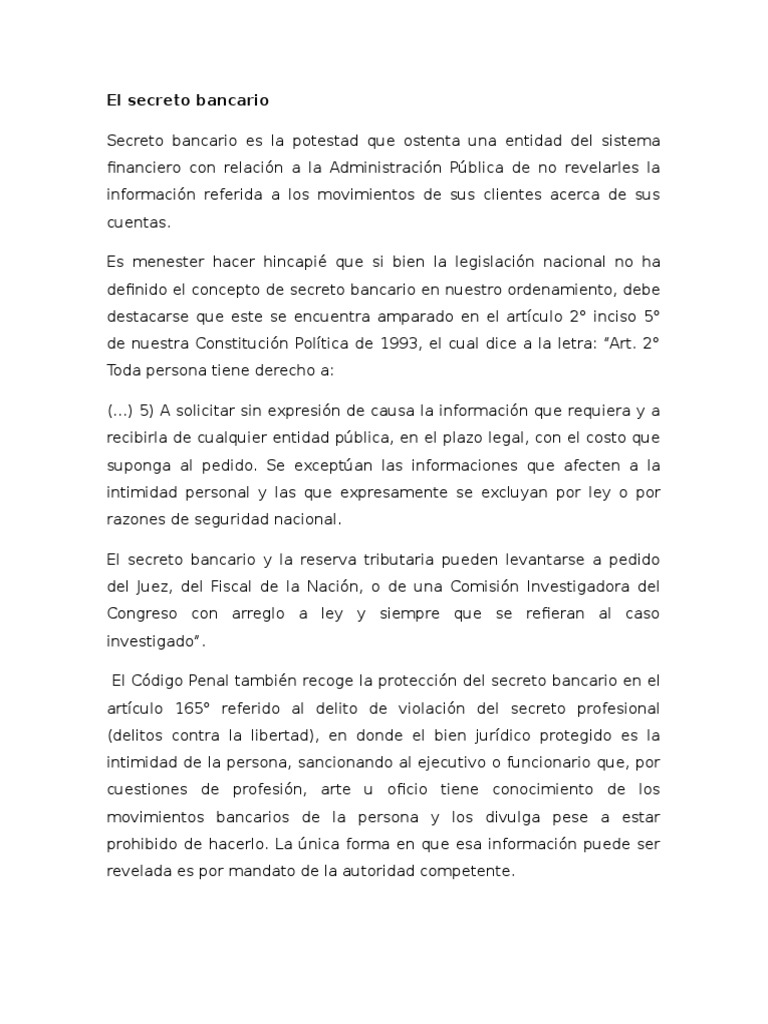 El Secreto Bancario... | PDF | Secreto bancario | Bancos