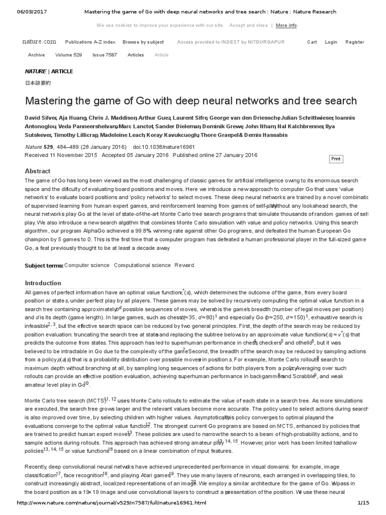 Mastering The Game of Go With Deep Neural Networks and Tree Search - Nature - Nature Research ...