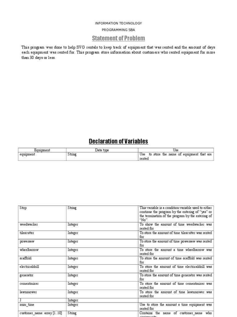 CXC Information Technology Sba CXC | Variable (Computer Science ...