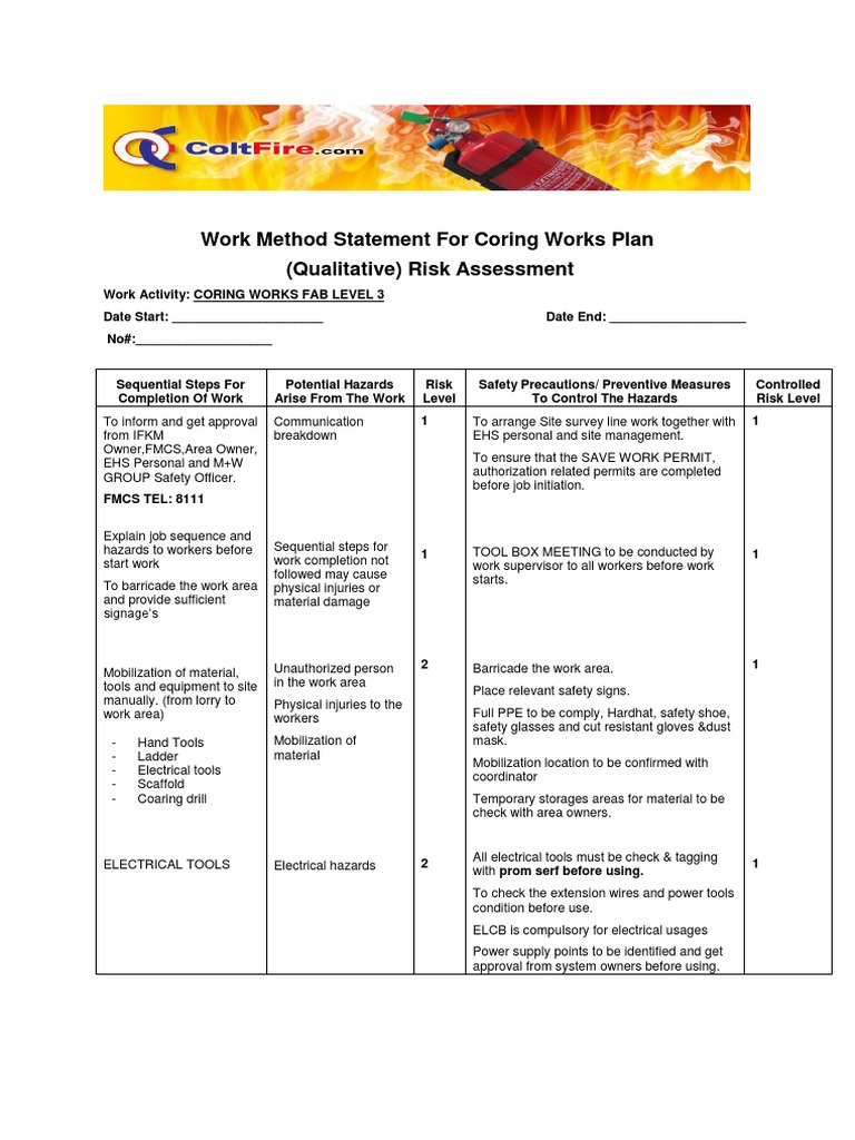 Work Method Statement For Coring Works A PDF | PDF