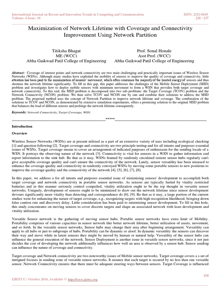Maximization of Network Lifetime With Coverage and Connectivity Improvement Using Network ...