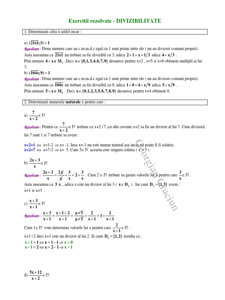 14 Exercitii Divizibilitate Rezolvate