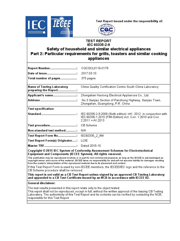 Test Report PDF | PDF | International Electrotechnical Commission ...